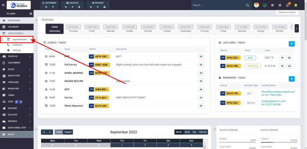 Change, Update Appointment Status - Garage Invoice