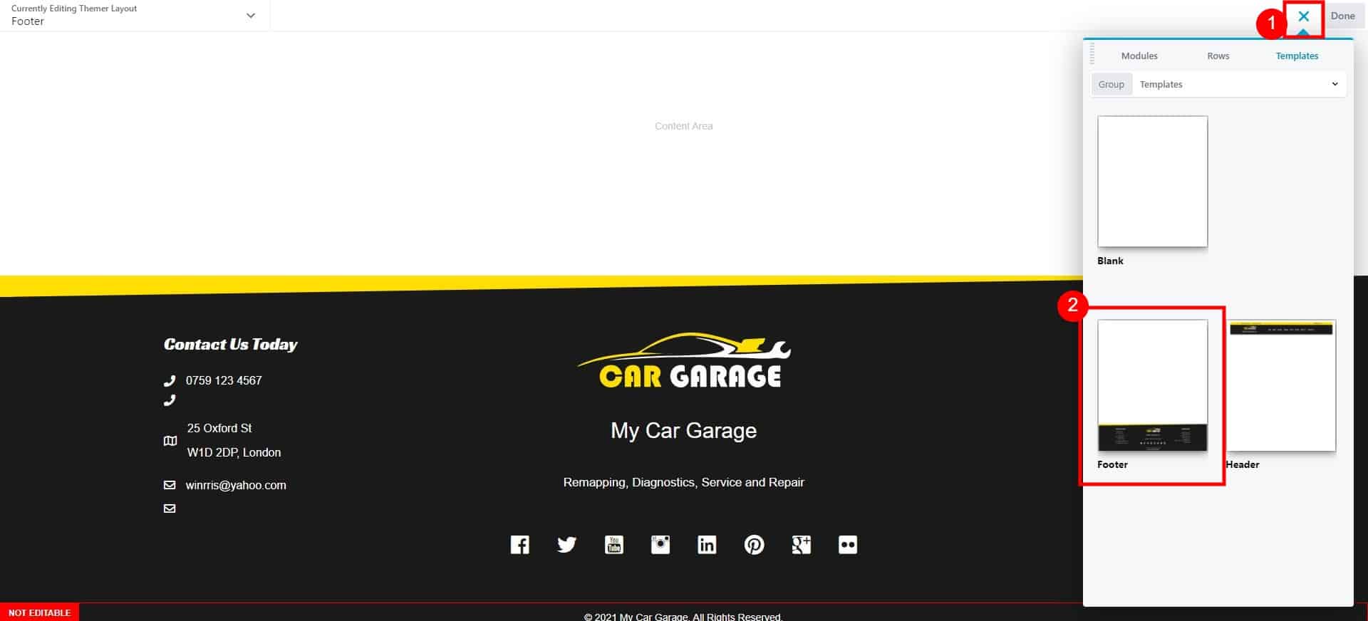 Editing a Site Footer (Content & Design) - Garage Invoice
