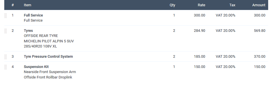 Reorder Items on Invoice - Garage Invoice