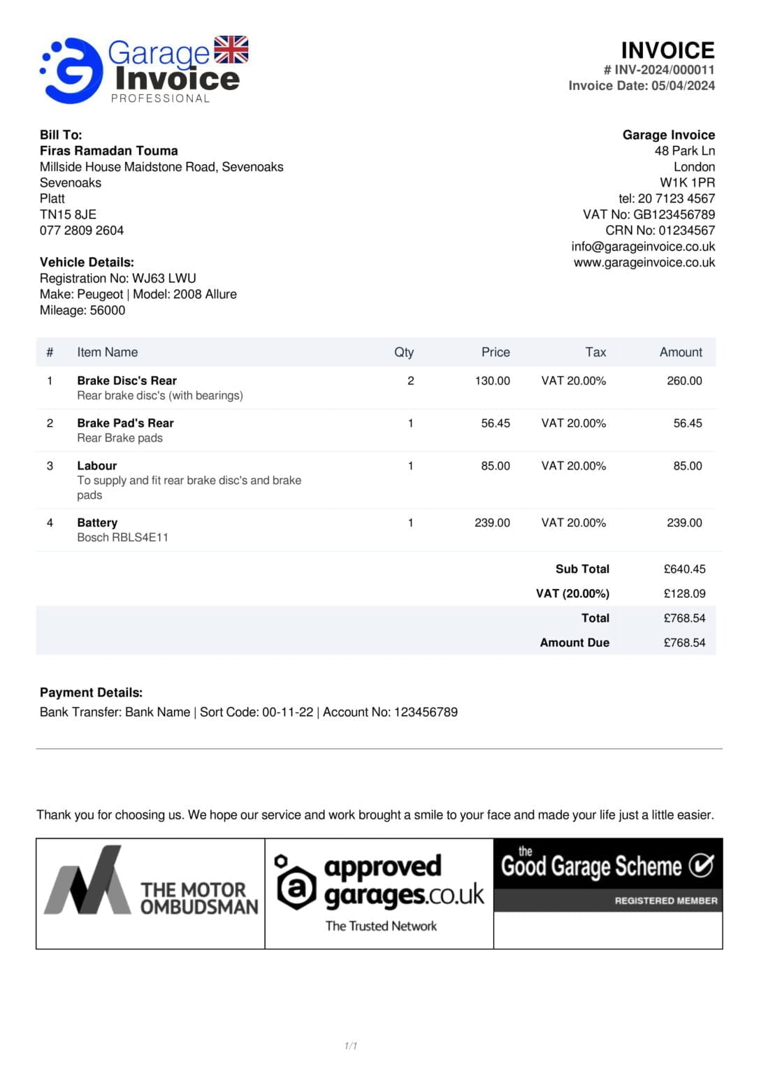 Invoicing Customers - Garage Management Software