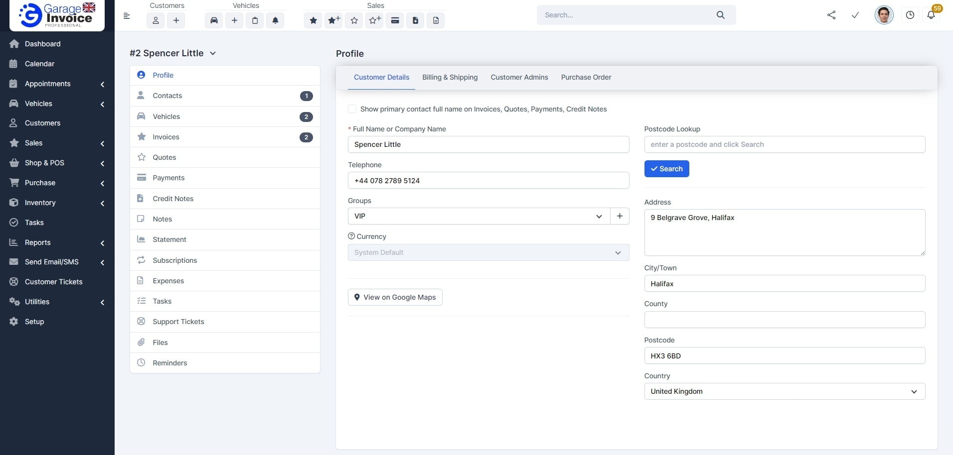 Customers - Garage Invoice